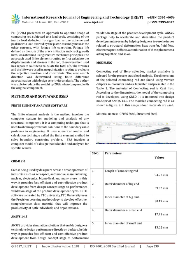 Finite Element Analysis of Connecting Rod for Two Wheeler and Optimization of Suitable Material ...