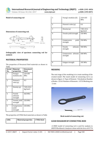 Finite Element Analysis of Connecting Rod for Two Wheeler and Optimization of Suitable Material ...