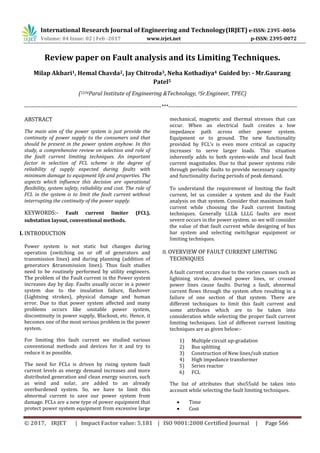 Review paper on Fault analysis and its Limiting Techniques. | PDF