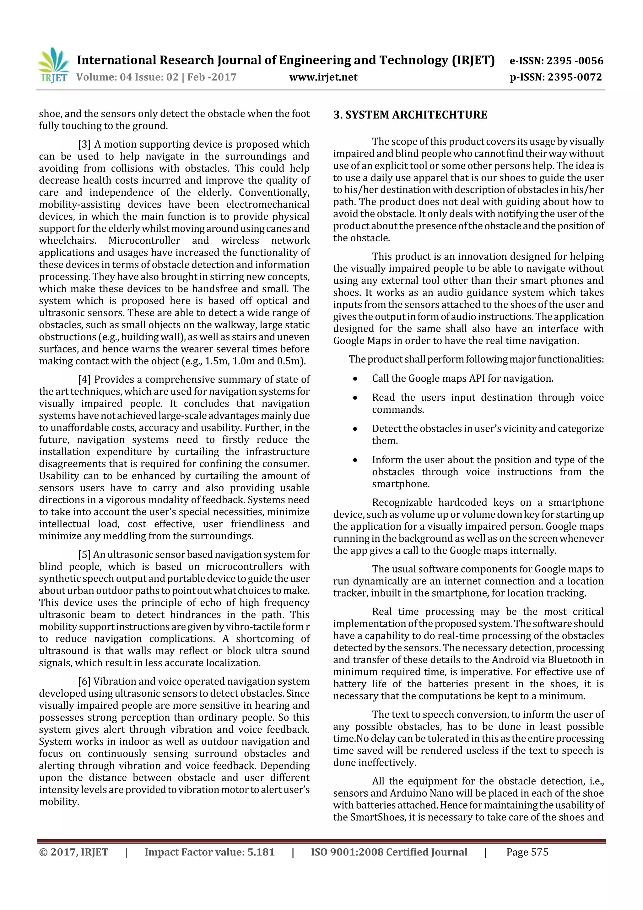 Obstacle Detection and Navigation system for Visually Impaired using ...