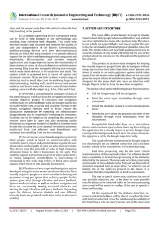 Obstacle Detection and Navigation system for Visually Impaired using Smart Shoes | PDF