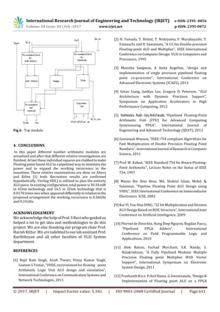 Area and power performance analysis of floating point ALU using pipelining | PDF
