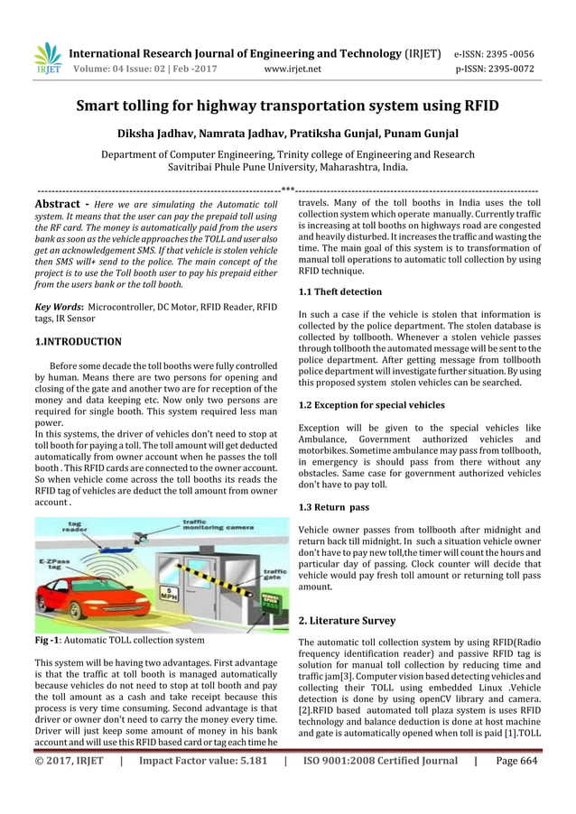 Smart tolling for highway transportation system using RFID | PDF