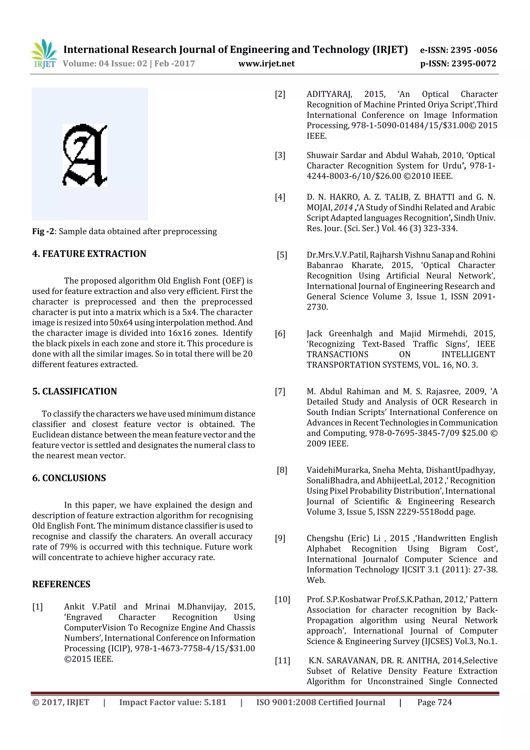 Design and Description of Feature Extraction Algorithm for Old English Font | PDF