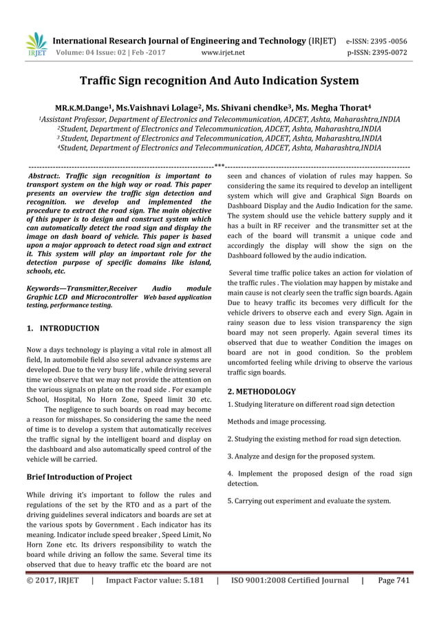 Traffic Sign recognition And Auto Indication System | PDF
