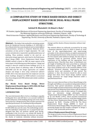 A comparative study of force based design and direct displacement based design for Rc Dual-Wall ...
