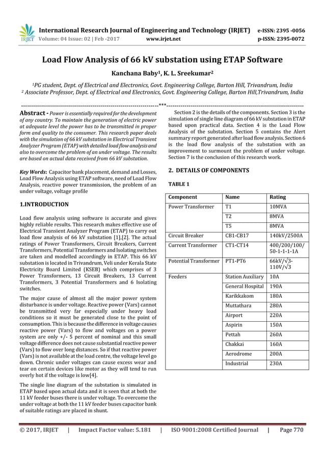 Load Flow Analysis Of 66 Kv Substation Using Etap Software Pdf
