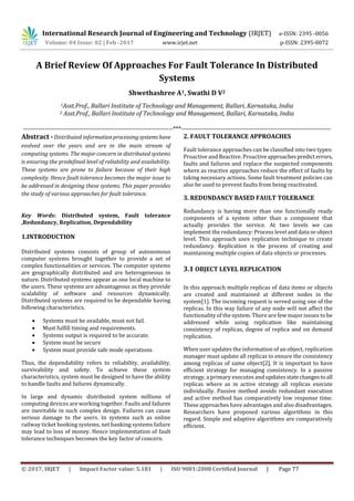 A Brief Review Of Approaches For Fault Tolerance In Distributed Systems | PDF