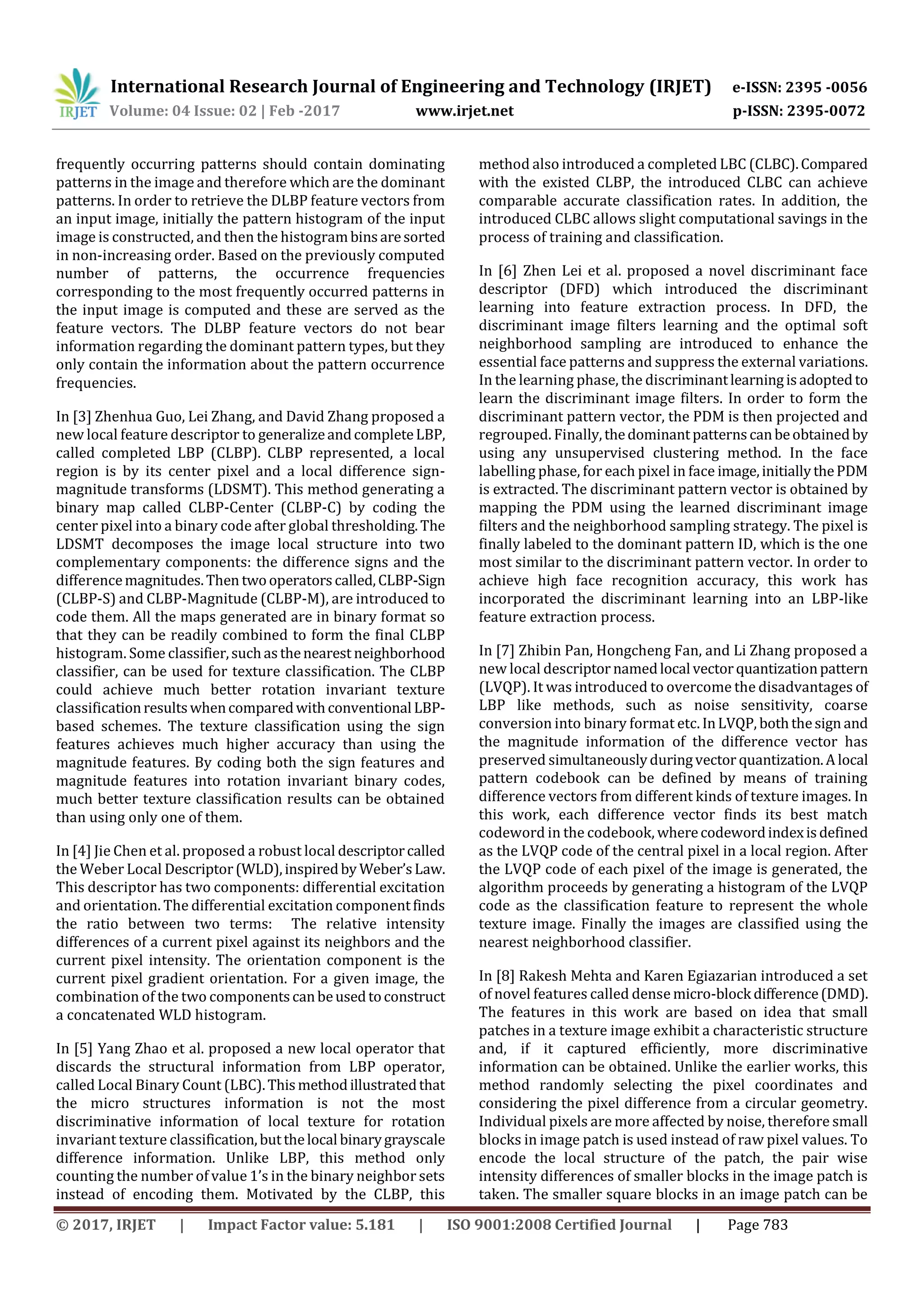 A survey on feature descriptors for texture image classification | PDF