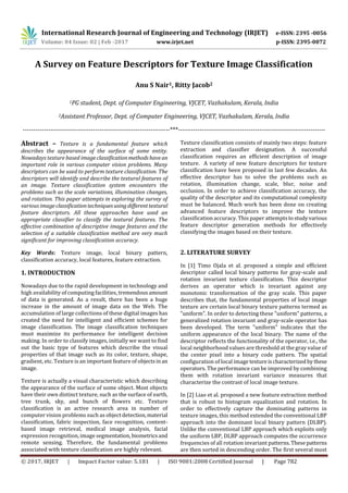 A survey on feature descriptors for texture image classification | PDF