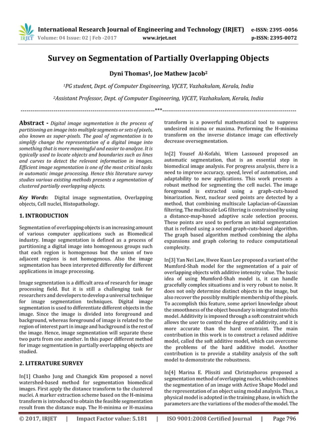 Survey On Segmentation Of Partially Overlapping Objects Pdf