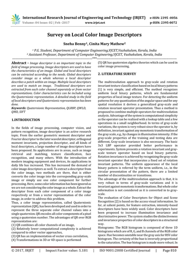 Survey on Local Color Image Descriptors | PDF
