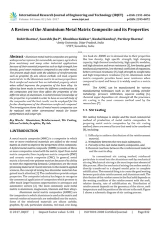 A Review of the Aluminium Metal Matrix Composite and its Properties | PDF