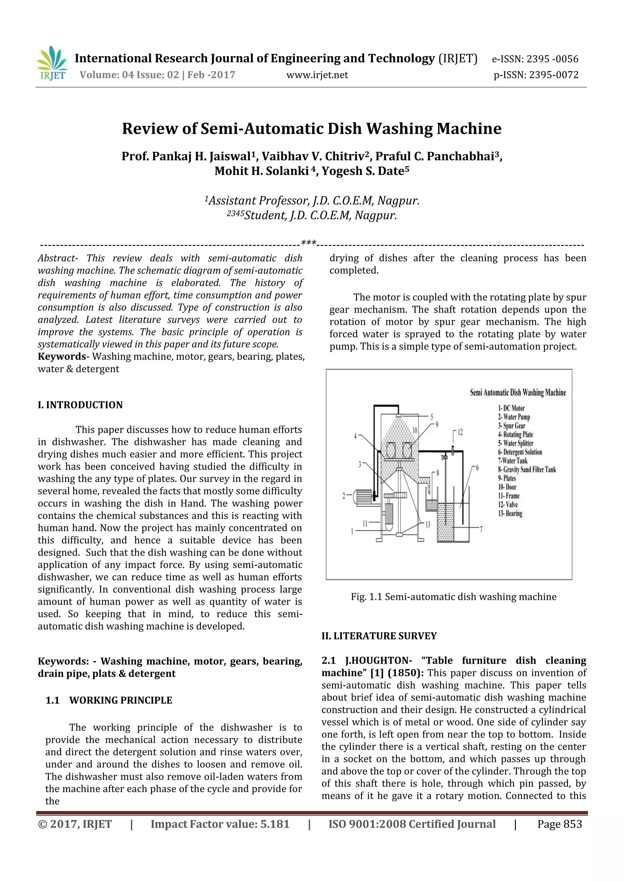 Review of Semi-Automatic Dish Washing Machine | PDF