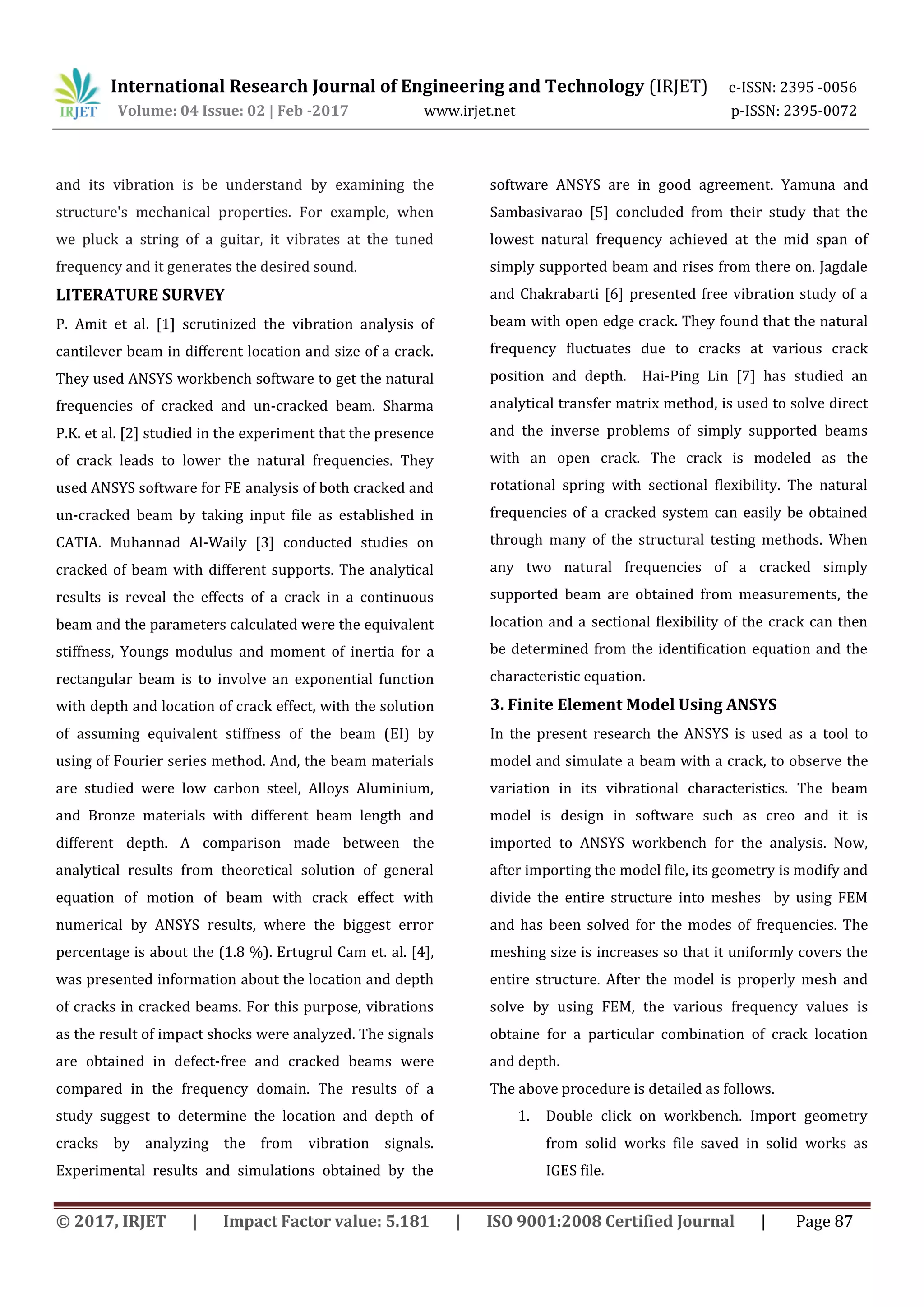 Modal Analysis Of Cracked Continuous Beam Using ANSYS | PDF