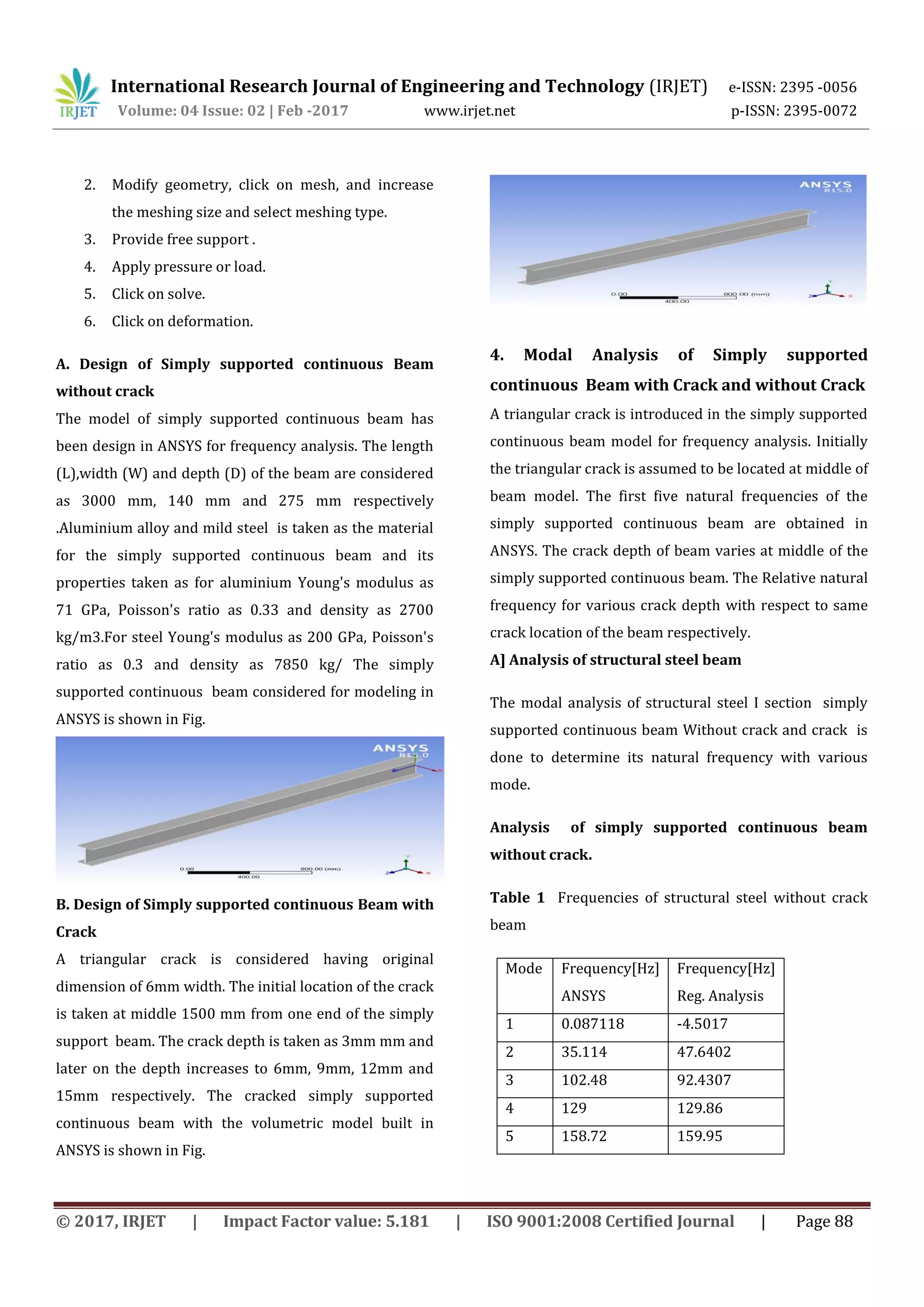 Modal Analysis Of Cracked Continuous Beam Using ANSYS | PDF