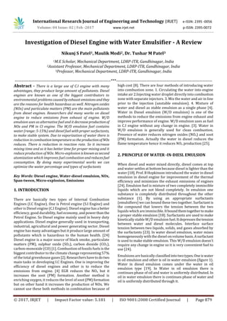 Investigation of Diesel Engine with Water Emulsifier - A Review | PDF