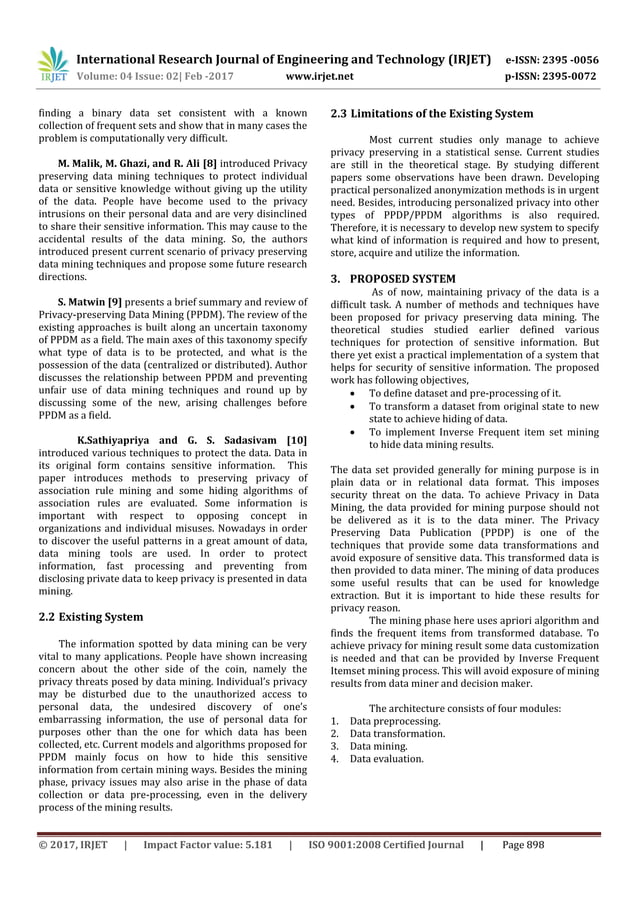Privacy Preserving Data Mining Using Inverse Frequent ItemSet Mining Approach | PDF