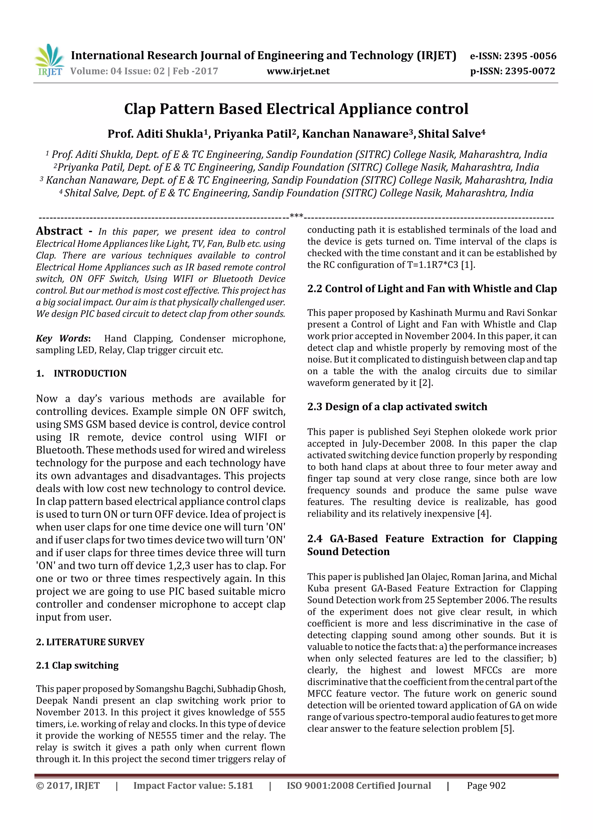 Clap Pattern Based Electrical Appliance control | PDF