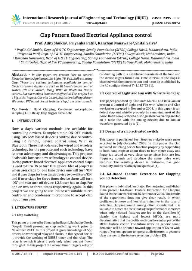 Clap Pattern Based Electrical Appliance control | PDF