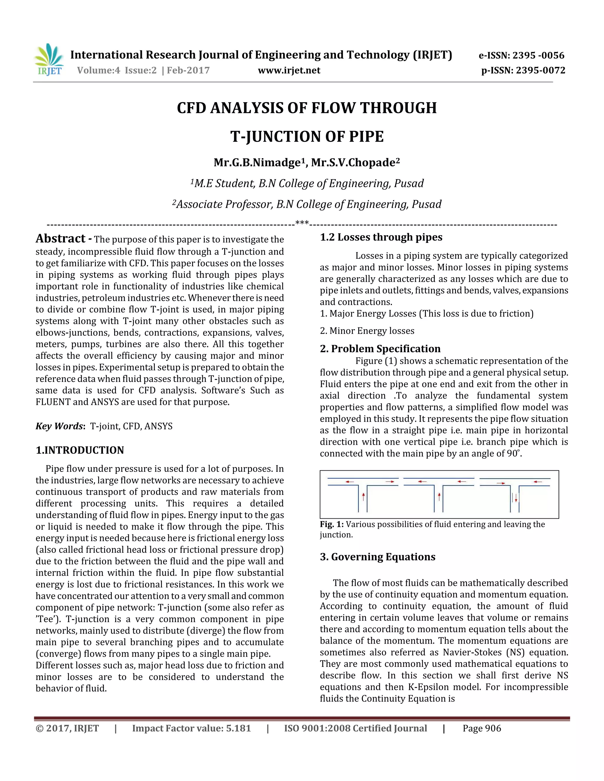 CFD analysis of flow through T-Junction of pipe | PDF