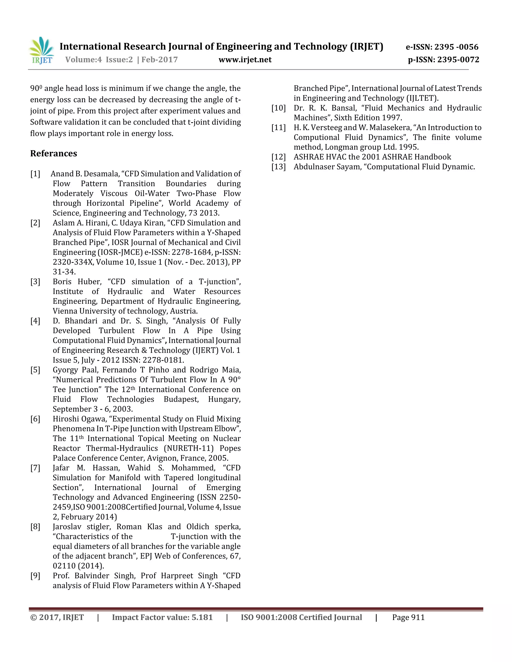 CFD analysis of flow through T-Junction of pipe | PDF