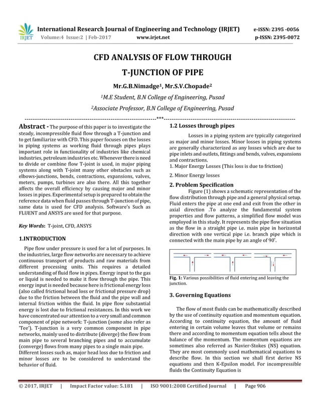 CFD analysis of flow through T-Junction of pipe | PDF