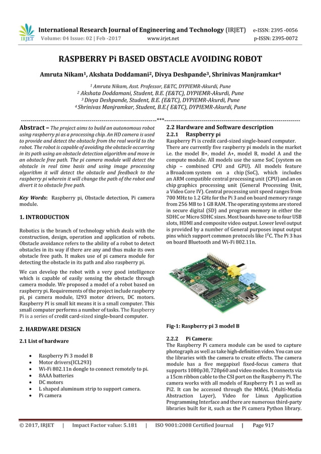 Raspberry Pi Based Obstacle Avoiding Robot Pdf