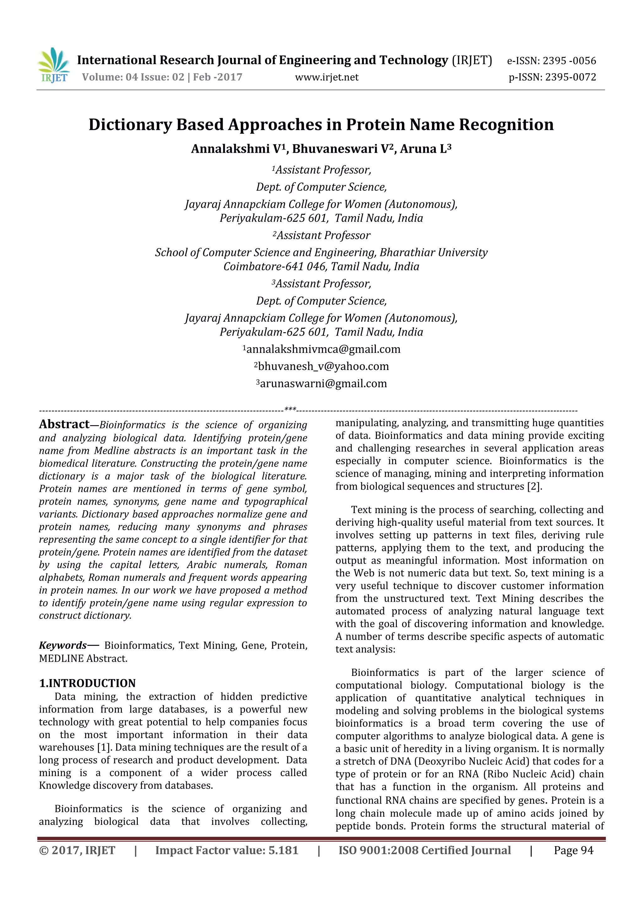 Dictionary Based Approaches In Protein Name Recognition Pdf
