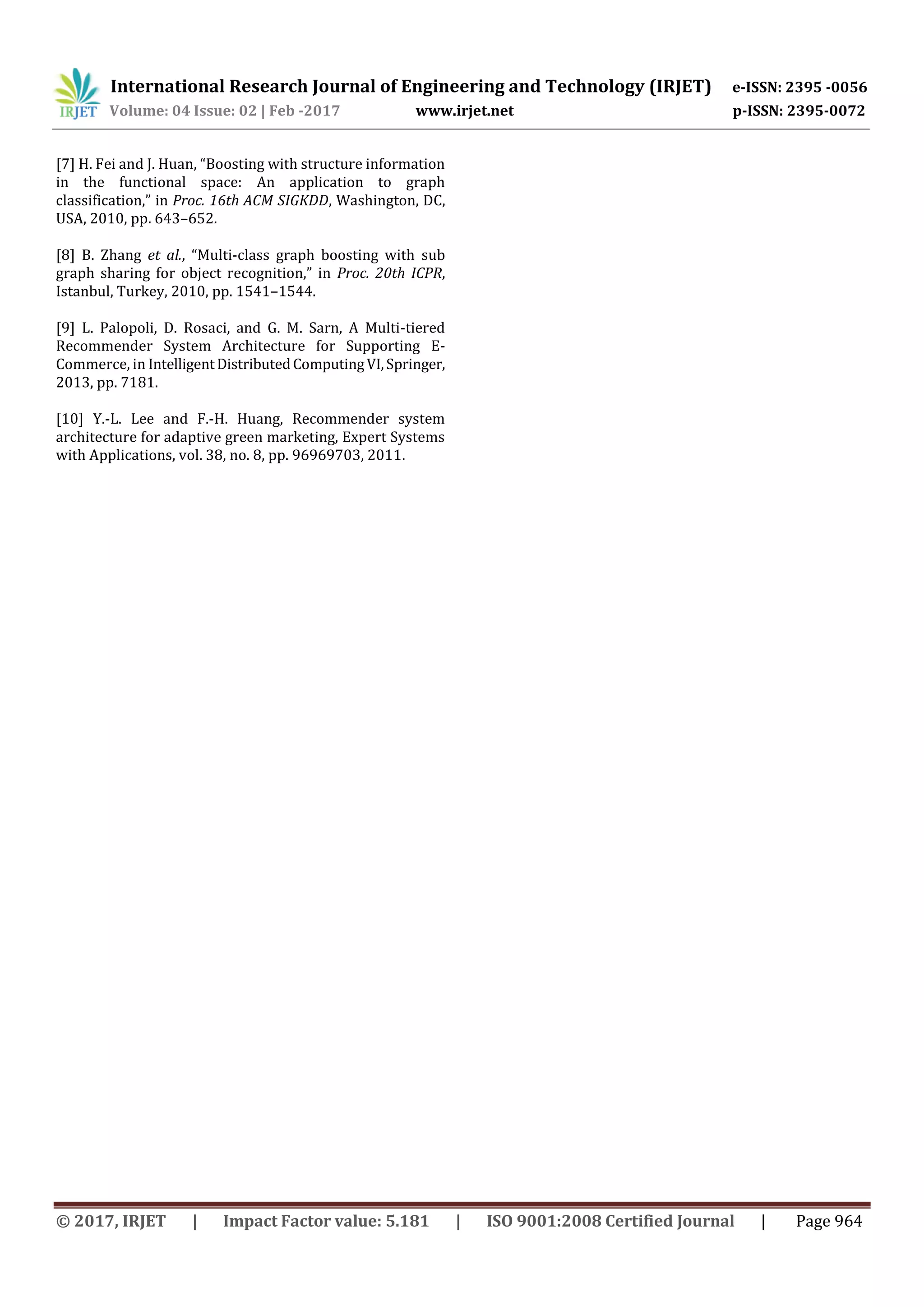 Document Recommendation Using Boosting Based Multi Graph Classification
