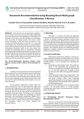 Document Recommendation using Boosting Based Multi-graph Classification: A Review | PDF