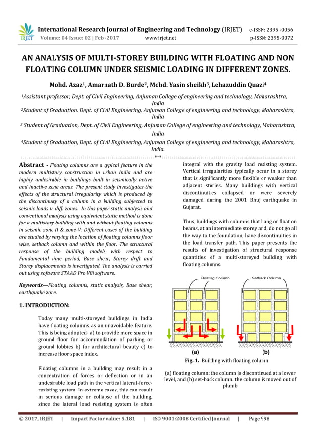 An analysis of multi-storey building with floating and non-floating column under seismic loading ...