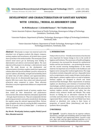Development and characterisation of sanitary napkins with LYOCELL ...