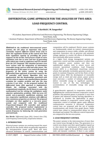 Differential game approach for the analysis of two area load frequency control | PDF