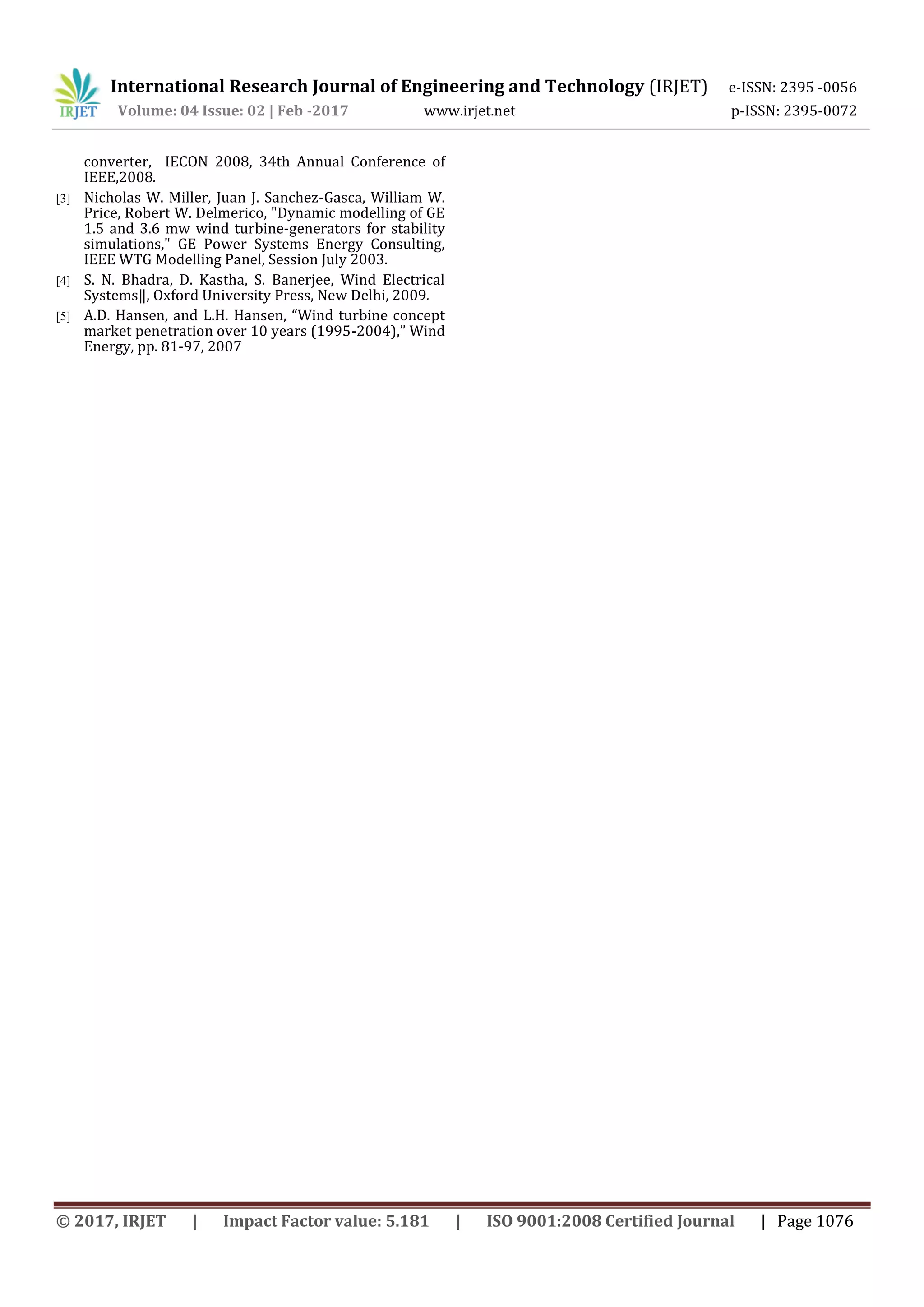 Grid Connected Doubly Fed Induction Generator By Wind Power Application Pdf