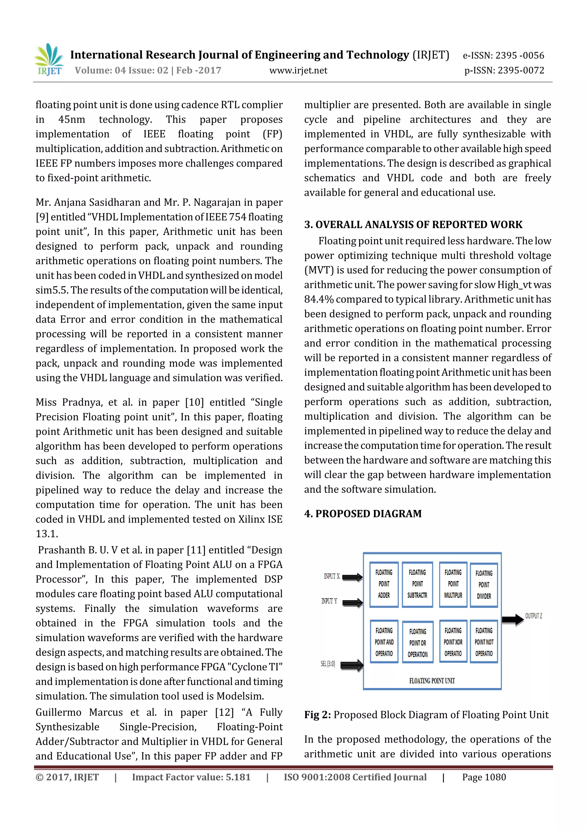 Review On 32 Bit Single Precision Floating Point Unit Fpu Based On Ieee 754 Standard Using