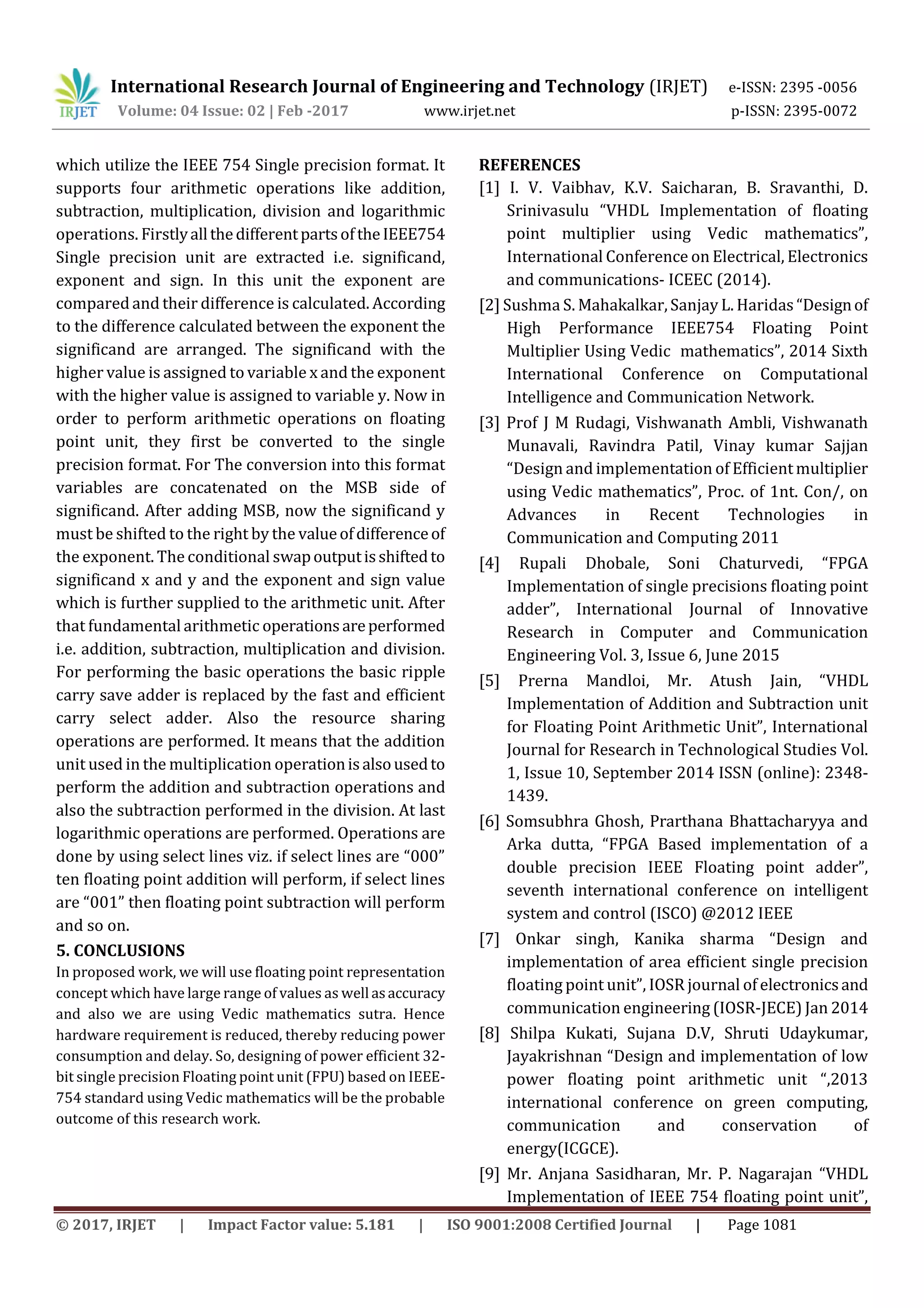 Review On 32 Bit Single Precision Floating Point Unit Fpu Based On Ieee 754 Standard Using