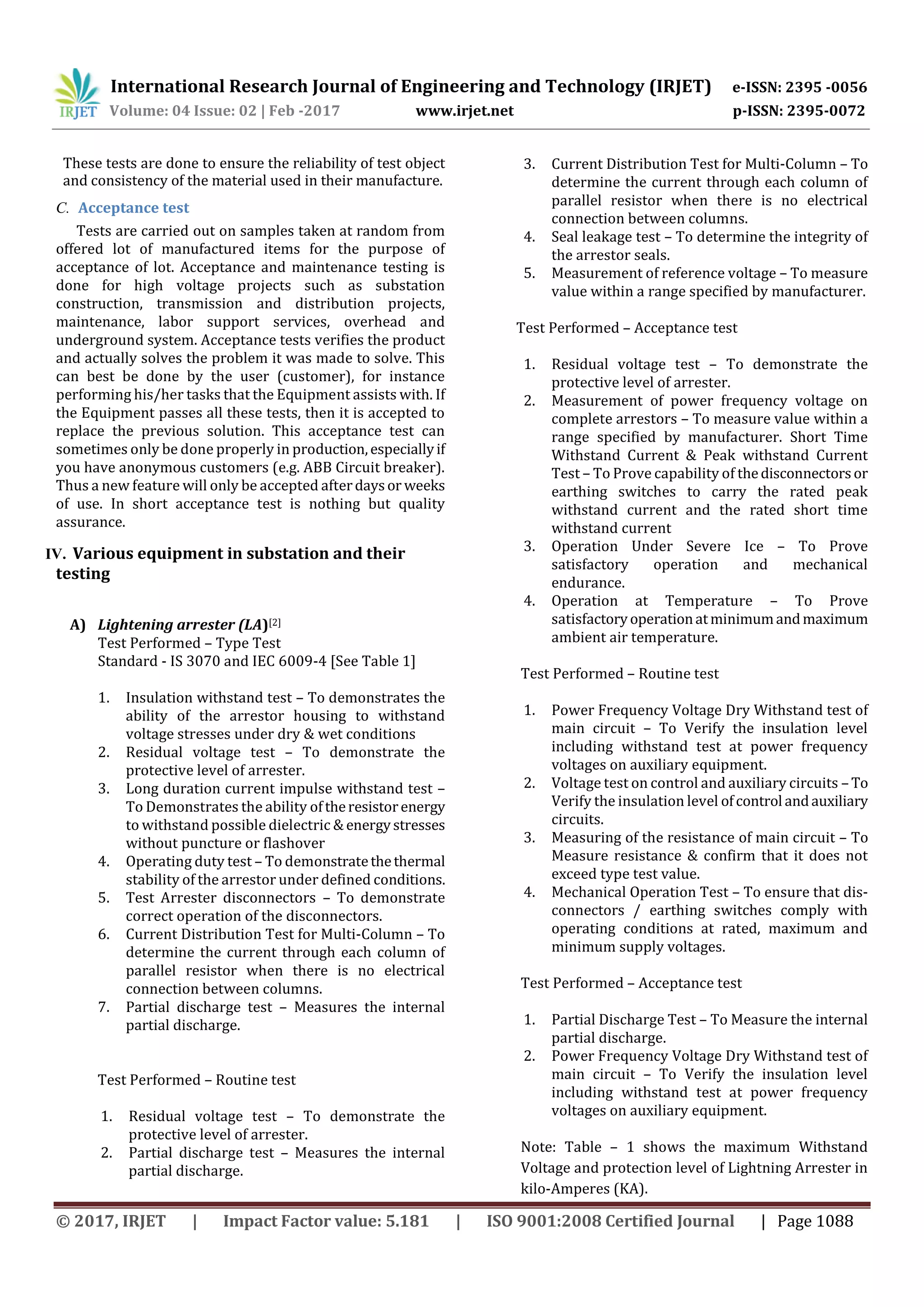 A Review Comprehension: Guideline for Testing of HV, EHV and UHV ...