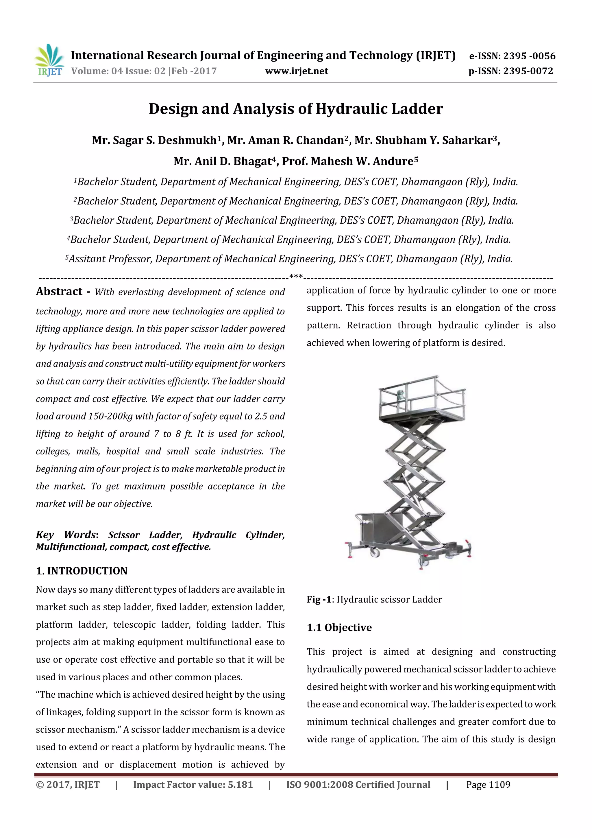 Design and Analysis of Hydraulic Ladder | PDF