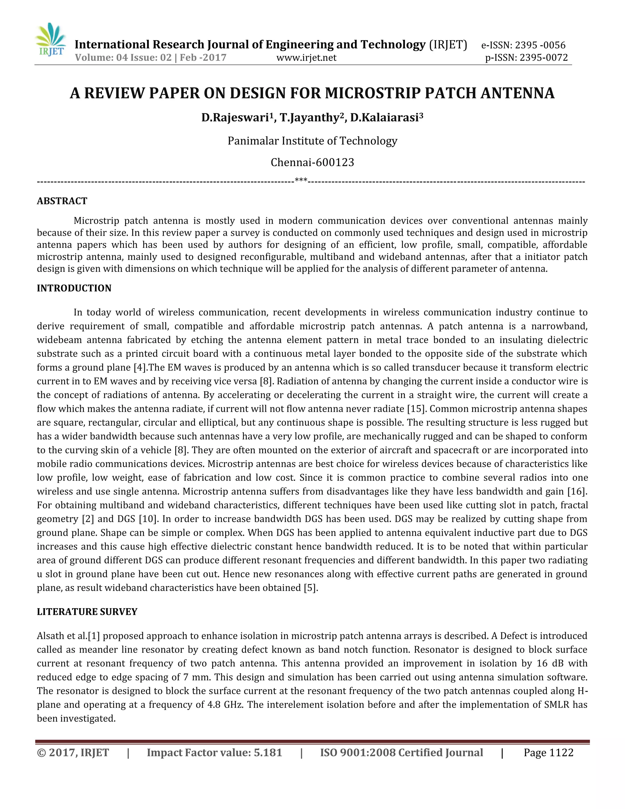 A Review paper on design for microstrip patch antenna | PDF