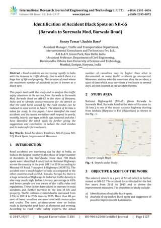 Identification of Accident Black Spots on NH-65(Barwala to Surewala Mod ...