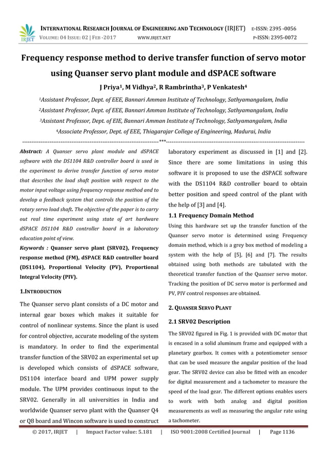 Frequency response method to derive transfer function of servo motor ...