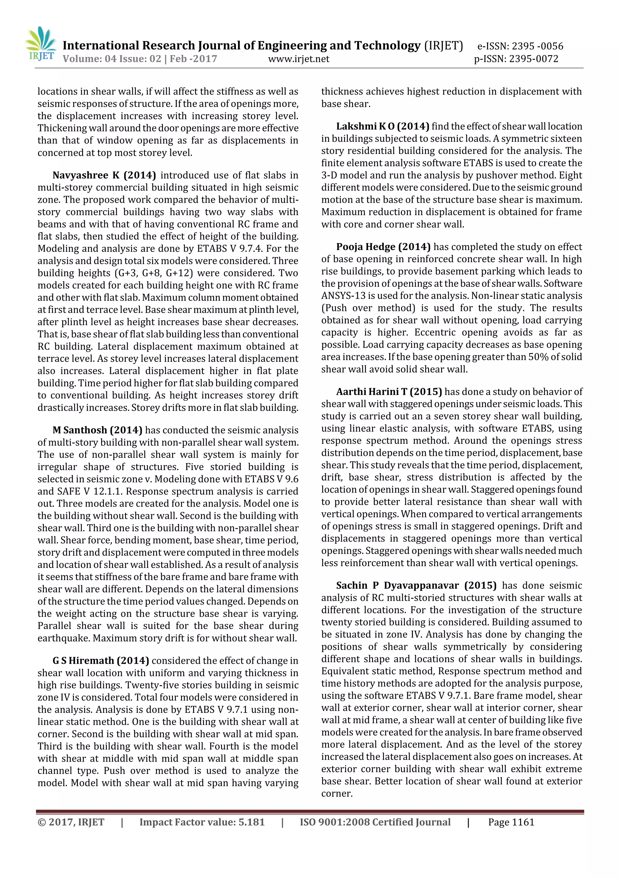 Significance of shear wall in flat slab multi storied building - A Review | PDF