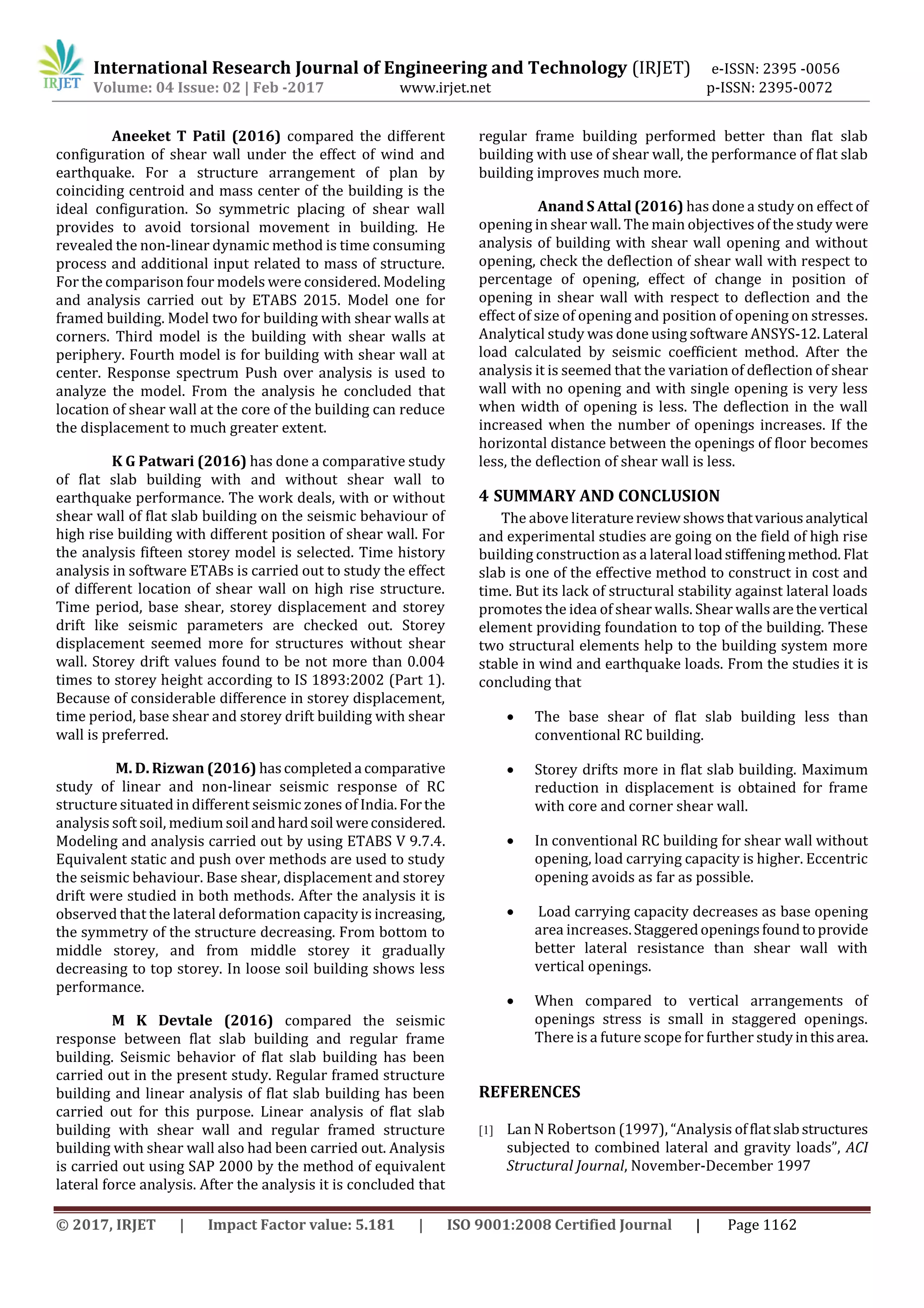 Significance of shear wall in flat slab multi storied building - A ...