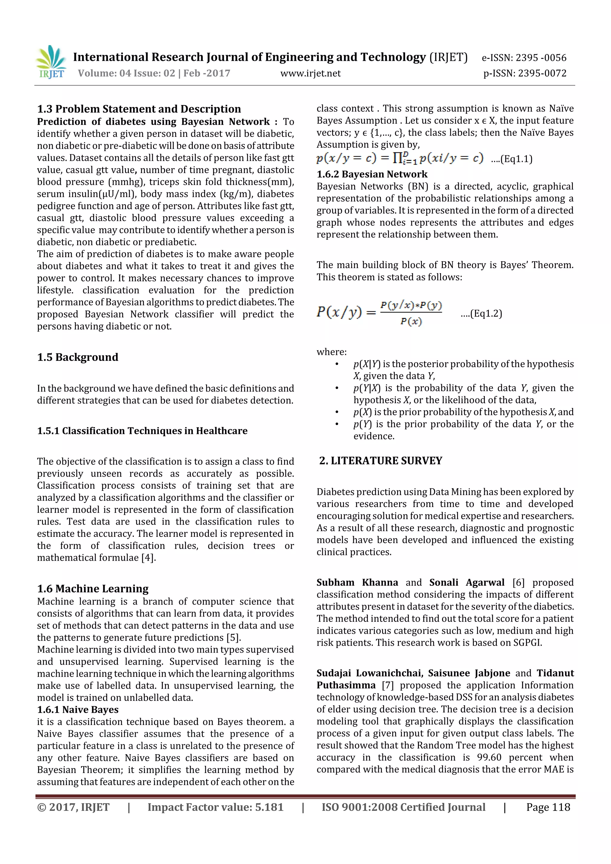 Prediction of Diabetes using Probability Approach | PDF