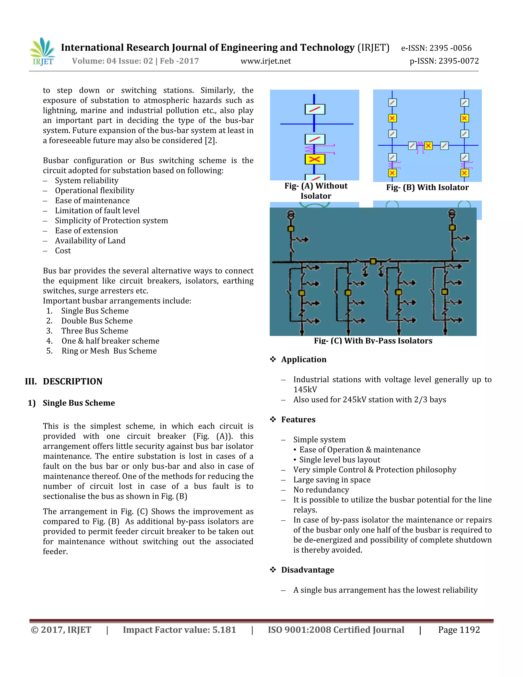 A Review on Selection of Proper Busbar Arrangement for Typical Substation (Bus-Bar Scheme) | PDF