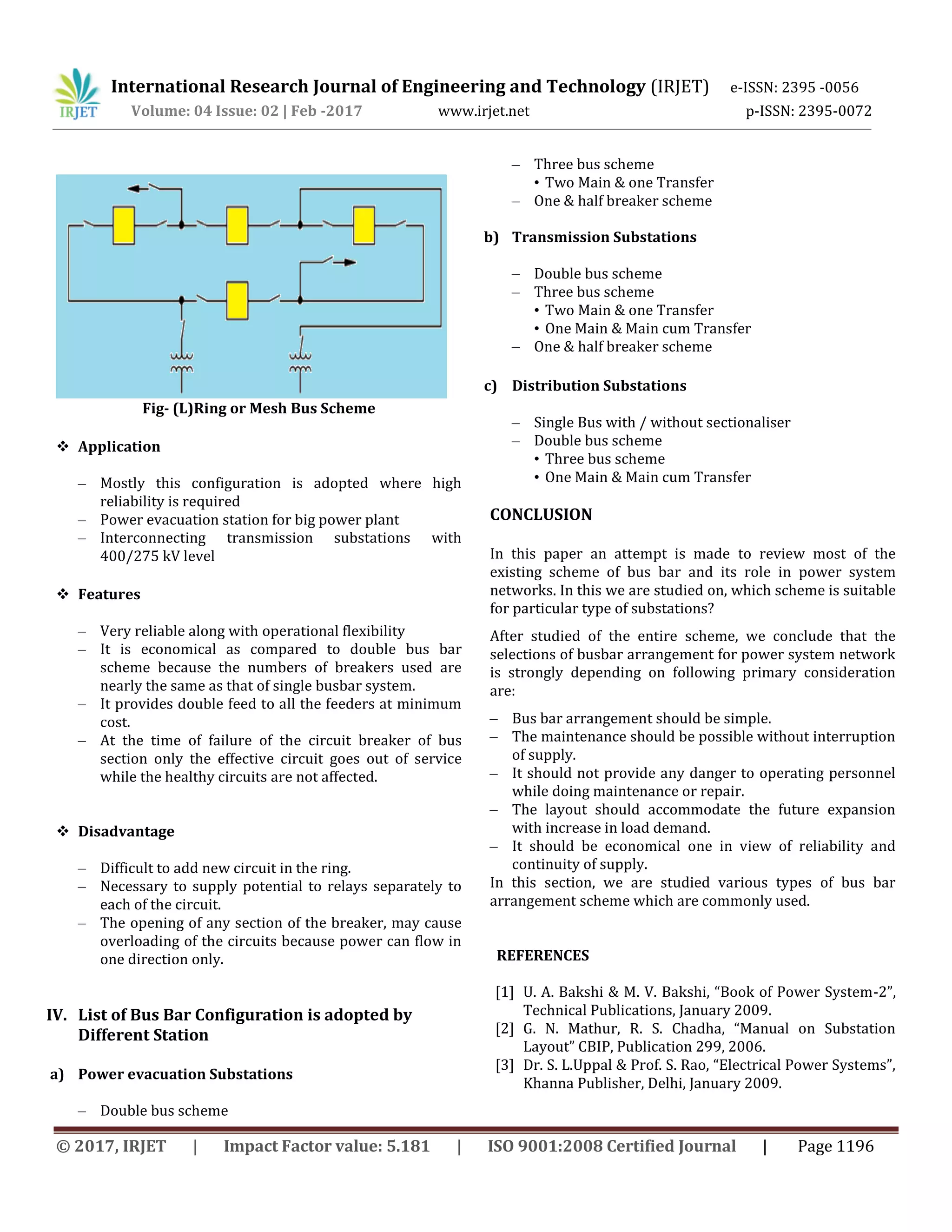 A Review on Selection of Proper Busbar Arrangement for Typical Substation (Bus-Bar Scheme) | PDF