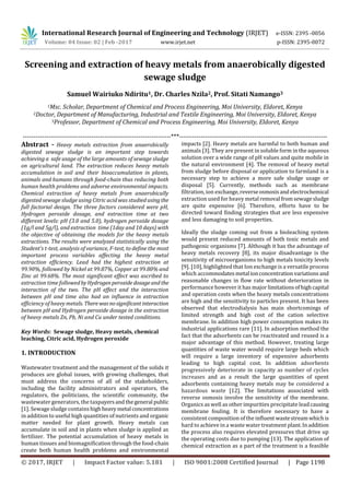 Screening and extraction of heavy metals from anaerobically digested ...