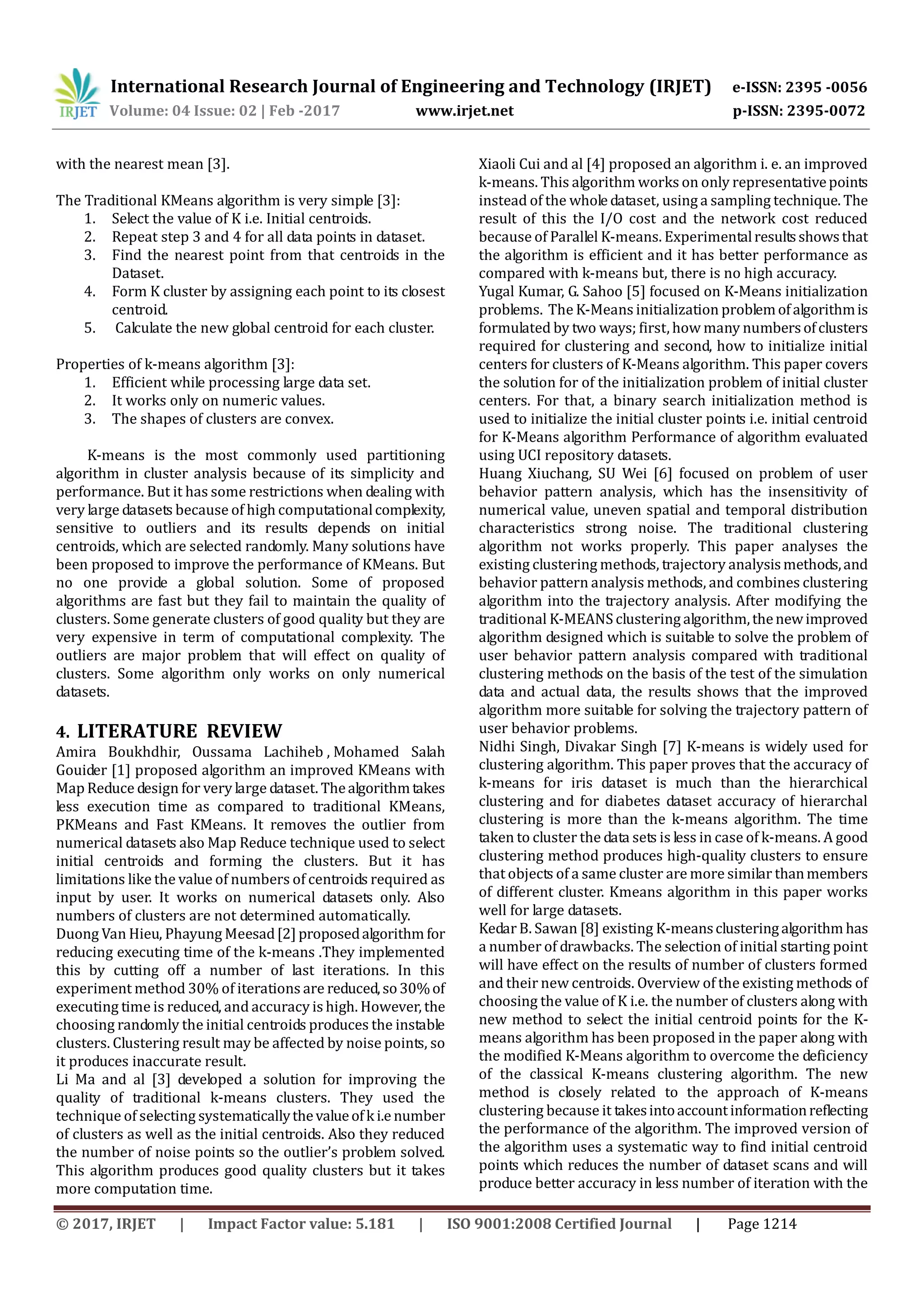 Review Of Existing Methods In K Means Clustering Algorithm Pdf