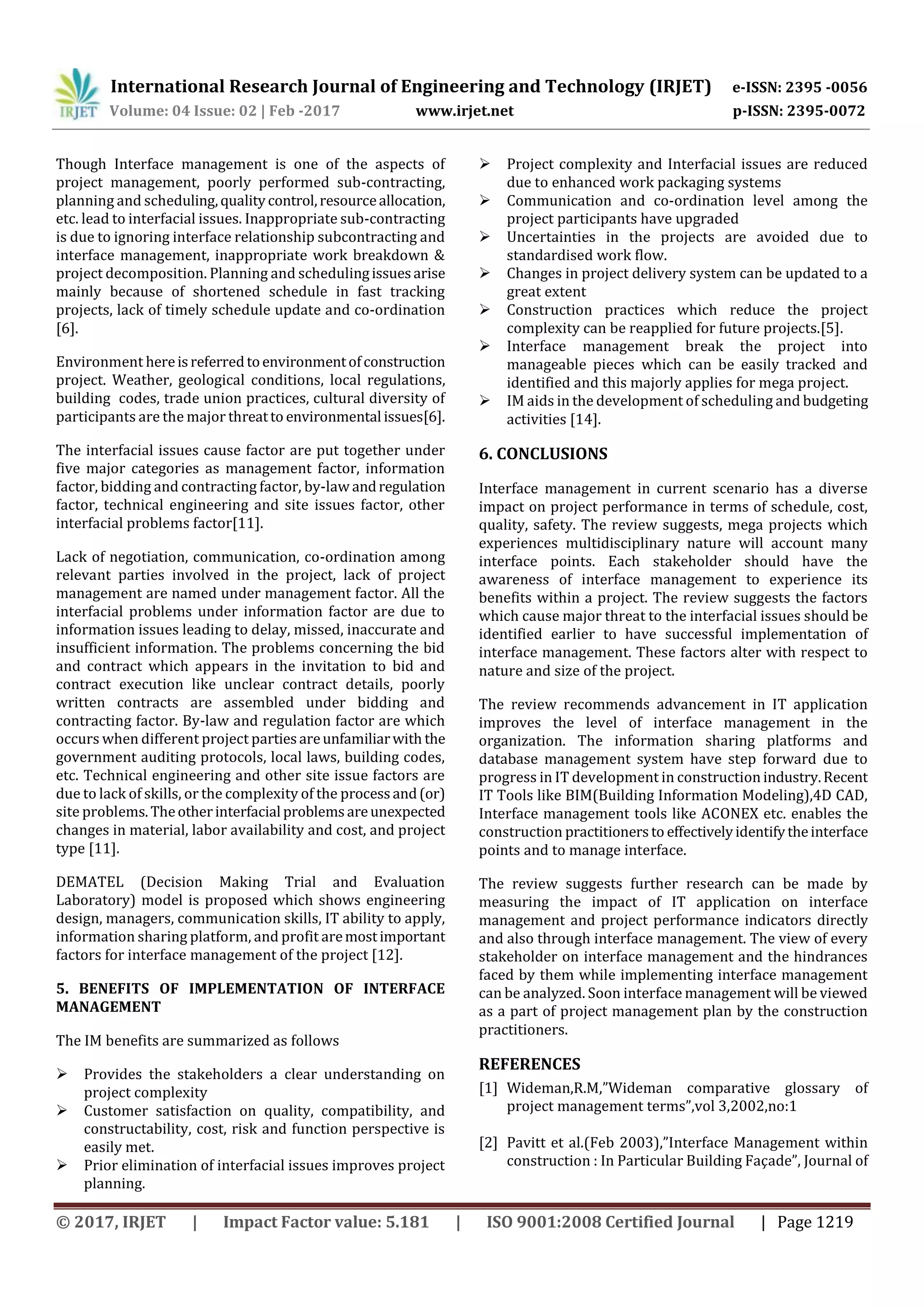 Role of Interface Management in Construction Industry | PDF